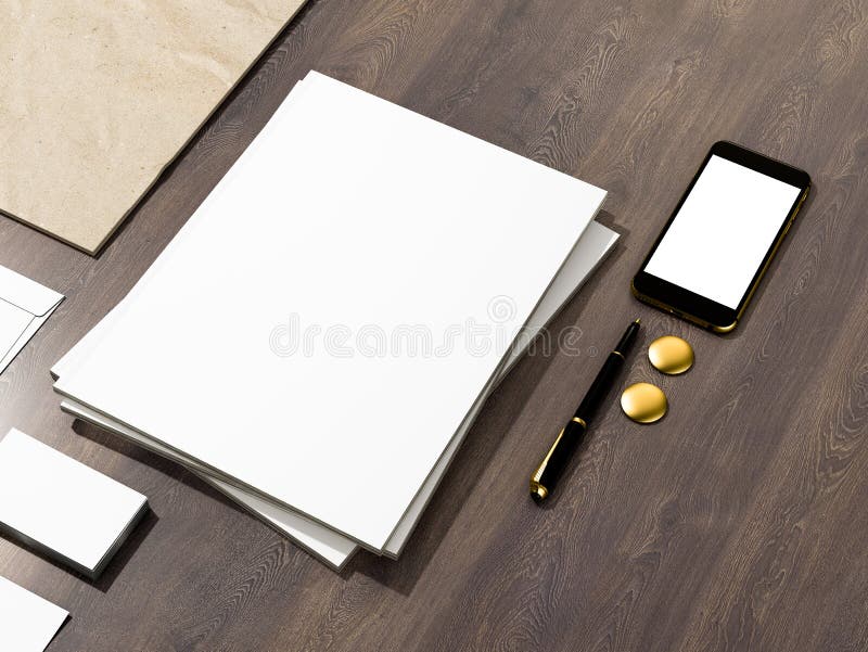 Set of Identity Elements and Blank Magazine Mockup on Vintage Wooden ...