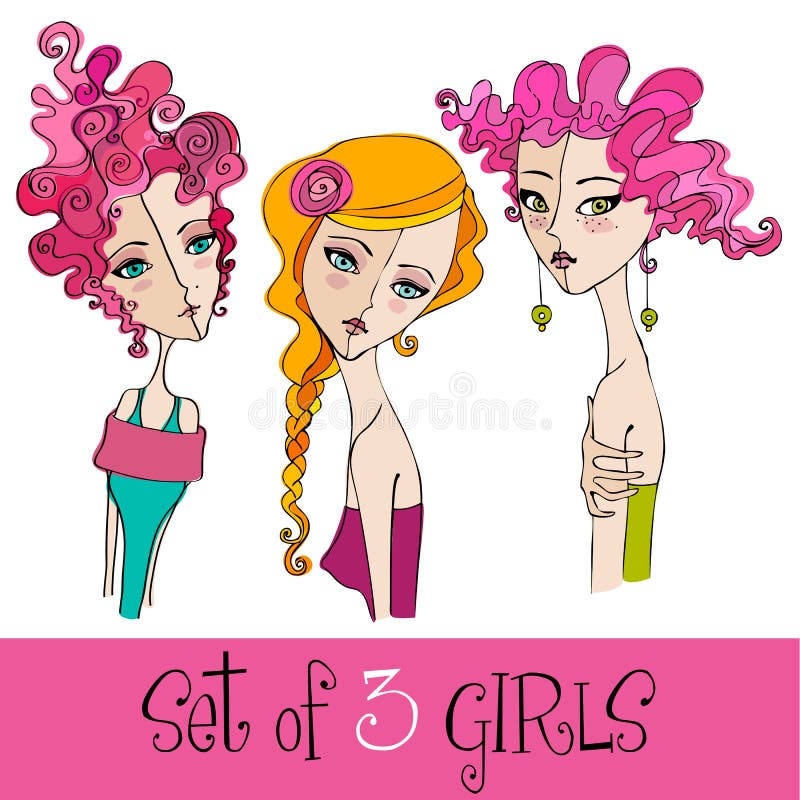 Set of illustrated girls stock vector. Illustration of female - 19466046