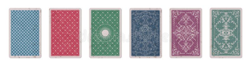 Set of Illustrated Playing Card Back Designs, Aged, Stained and Damaged ...