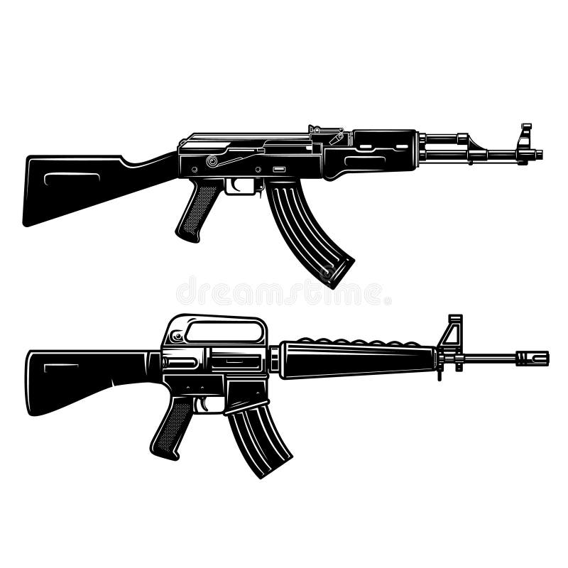 Set of Assault Rifle Illustrations. Design Element for Logo, Label ...