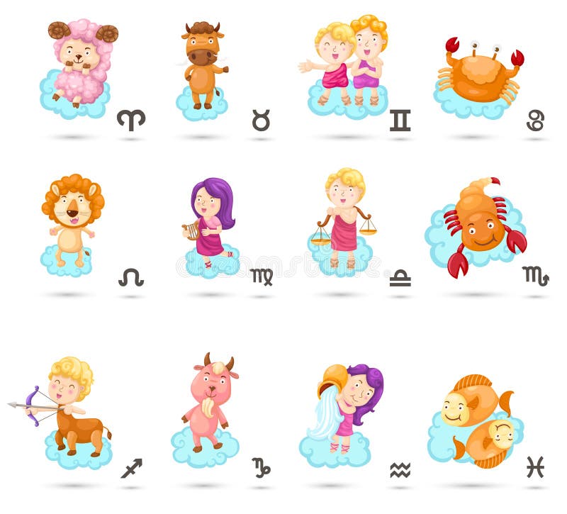 Cartoon Zodiac Horoscope Signs Set Stock Vector - Illustration of ...