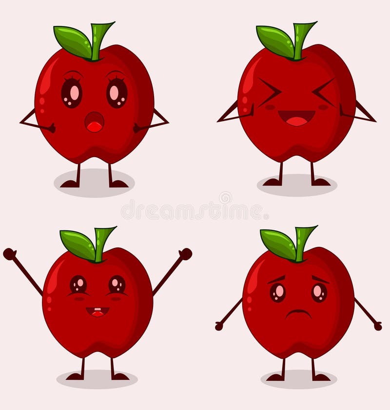 Set Illustration Cute Apple Fruit Stock Vector - Illustration of baby ...