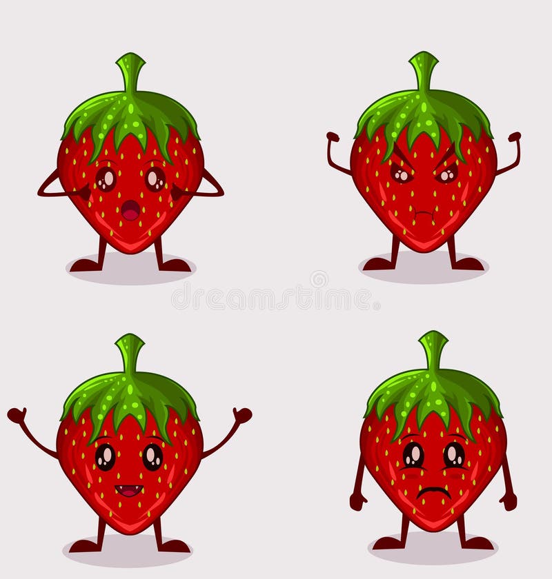 Set Illustration Cute Strawberry Character Stock Vector - Illustration ...