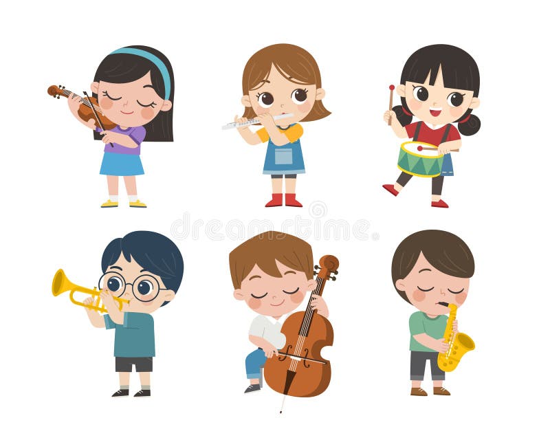Set Illustration of Kids Playing Different Musical Instruments. Stock ...