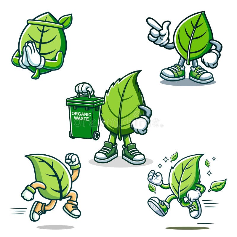Set Green Leaf Character Expression Illustration Stock Vector ...