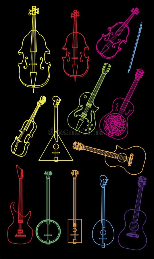 Set of Illustration of Stringed Musical Instruments Stock Illustration ...