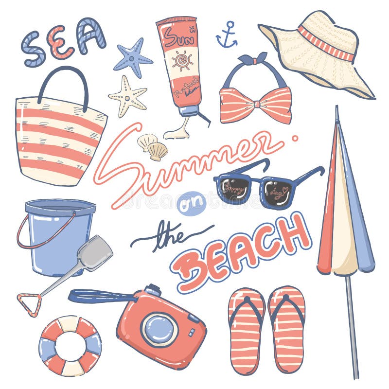 A Set Illustration of Summer Beach Elements Stock Image - Illustration ...