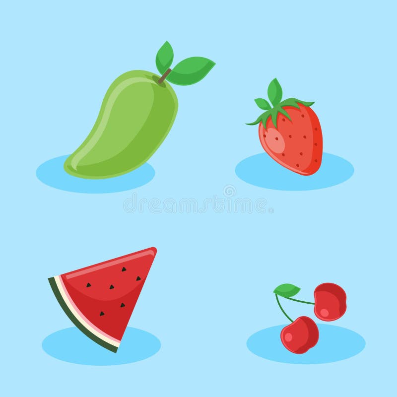 Set Illustration Summer Fruit, Fresh Trophical Fruit with Flat Style Stock Vector - Illustration ...