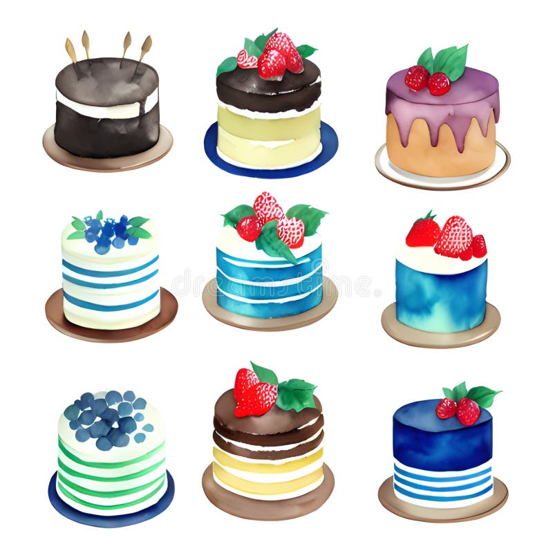 Set of Illustration of Sweet Cake , Watercolor Style, AI Generated ...