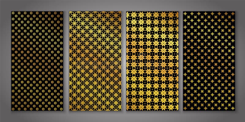 Set of Illustration of Vector Backgrounds with Gold Colored Abstract ...