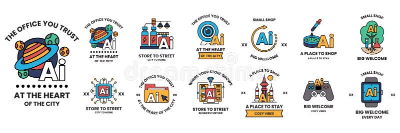 Set of Illustrations in AI or Artificial Intelligence in Everyday Life Concept in Line Style ...