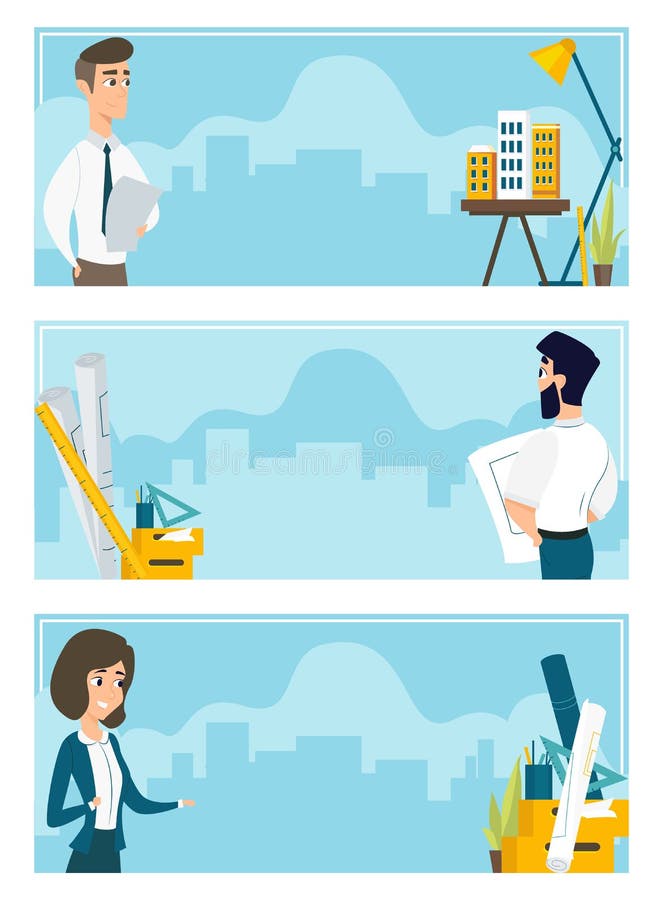 Set of Illustrations of Architects at Work Stock Vector - Illustration ...