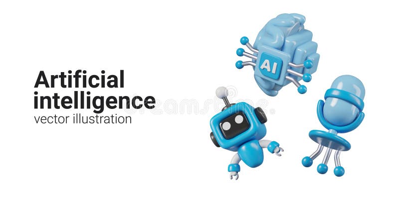 Set of Illustrations on Artificial Intelligence Theme. Funny Robot ...
