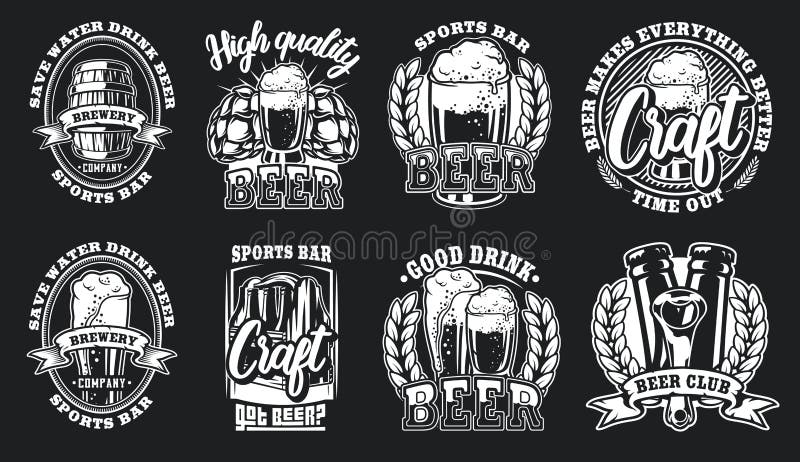 Set of Illustrations of Beer Logos for a Dark Background Stock Vector ...