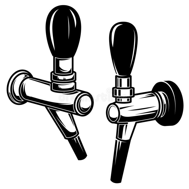 Beer Taps Thin Line Icon. Two Beer Cranes With Drop And Without Vector ...