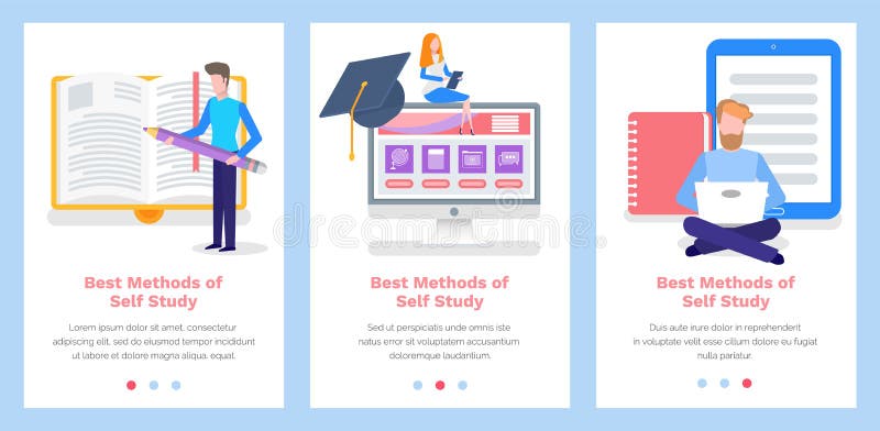 Set of Illustrations about Best Methods of Self Study. People are ...