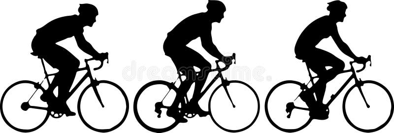 Set of Illustrations of Black and White Images of Cyclists Stock ...