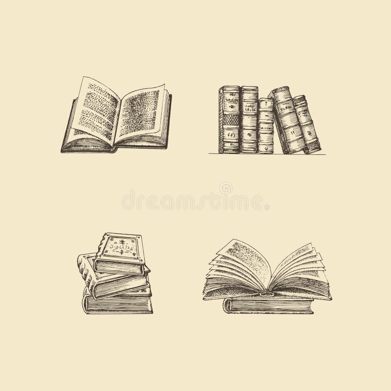 Set of Illustrations of Books. Sketches in Vector. Stock Vector ...