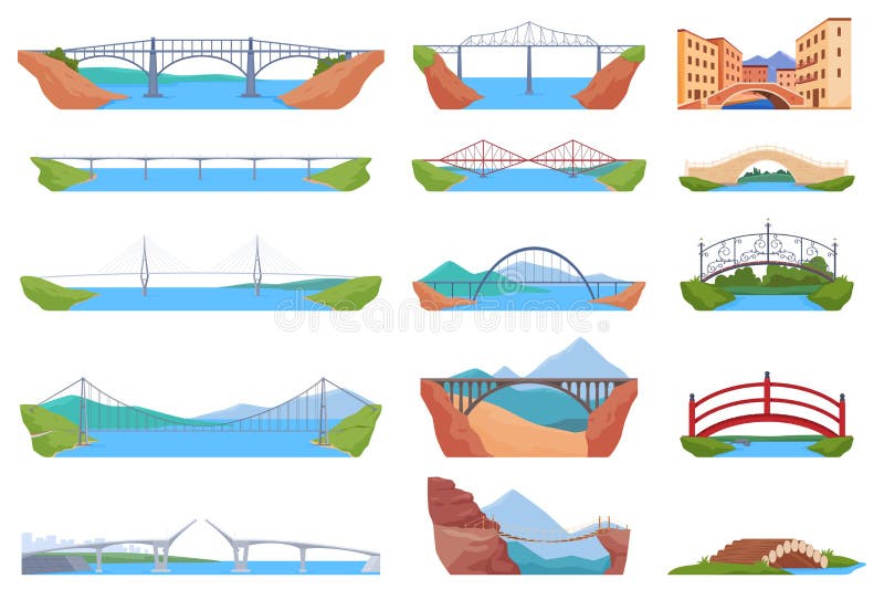 Set of Illustrations of Bridges of Different Types. Cross the River ...