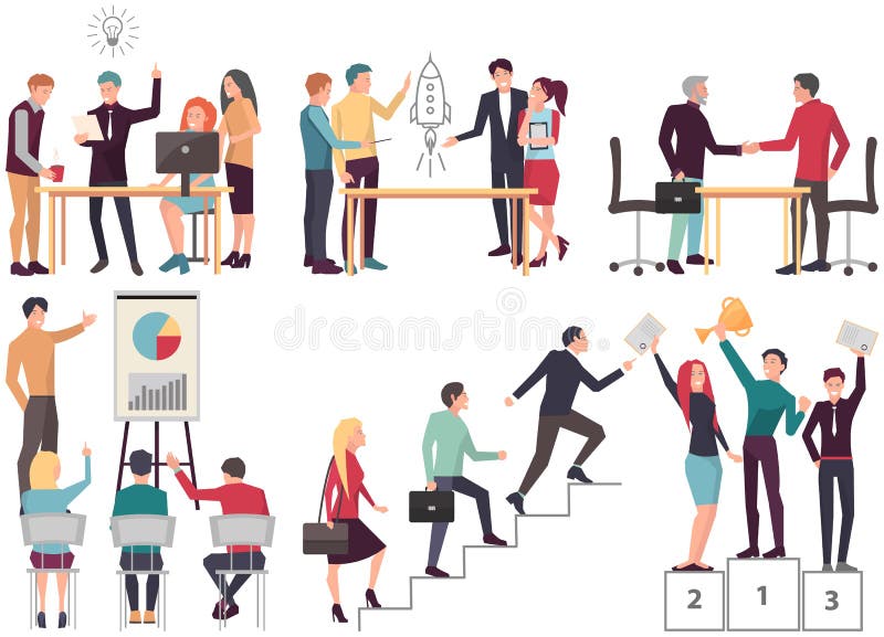 Set of Illustrations about Business Development, Strategy Planning ...