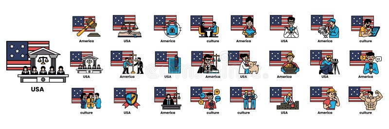 Set of Illustrations in the Concept of American Flags and Things in ...