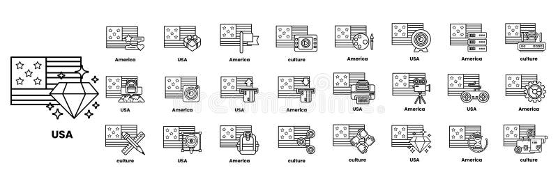 Set of Illustrations in the Concept of American Flags and Things in ...