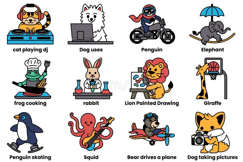 Set of Illustrations in the Concept of Animals Doing Various Activities ...