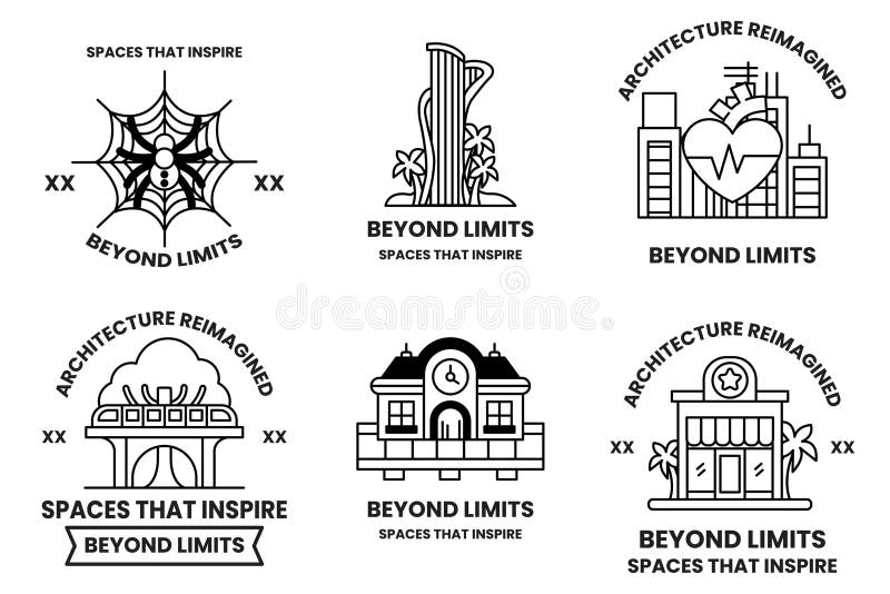 Set of Illustrations in the Concept of Architectural Buildings in Line ...