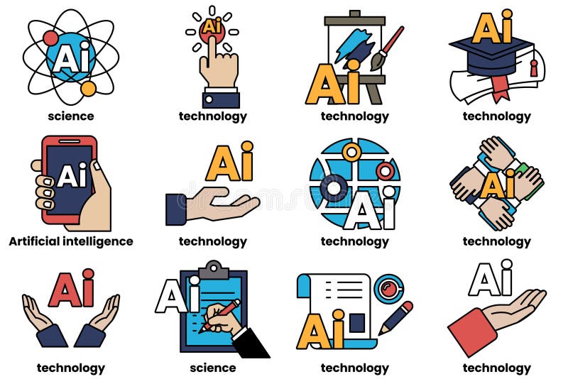 Set of Illustrations in the Concept of Artificial Intelligence and ...