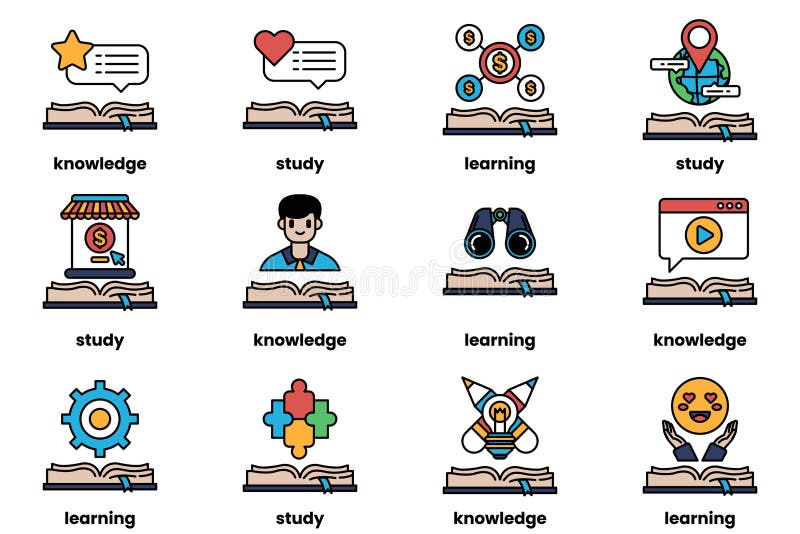 Set of Illustrations in the Concept of Books and Knowledge in a Line ...