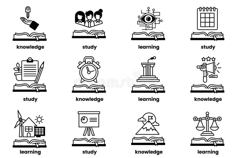 Set of Illustrations in the Concept of Books and Knowledge in a Line ...