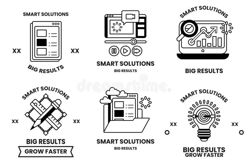 Set of Illustrations in the Concept of Business and Digital in Line Art ...