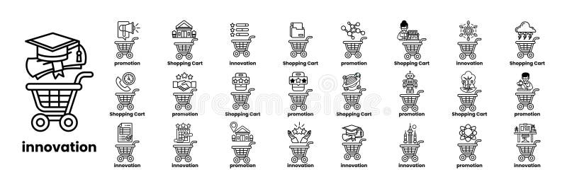 Set of Illustrations in the Concept of Carts and Items in Line Art ...