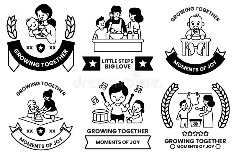 Set of Illustrations in the Concept of Children and Family in a Line ...