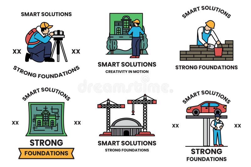 Set of Illustrations in the Concept of Construction and Architecture in ...