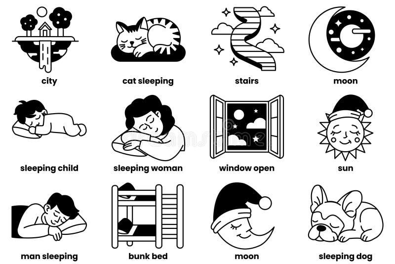 A Set of Illustrations in the Concept of Dreams in a Line Drawing Style ...