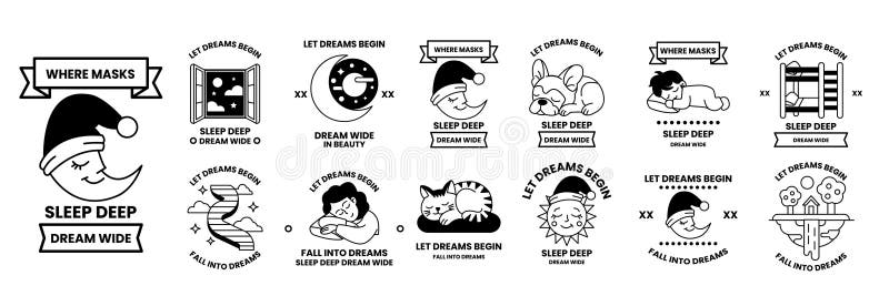 Set of Illustrations in the Concept of Good Sleep in a Line Style Stock ...
