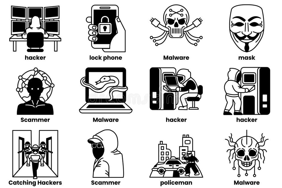 Set of Illustrations in the Concept of Hackers in a Line Style Stock ...