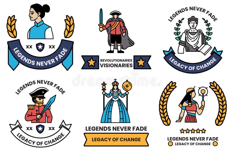 Set of Illustrations in the Concept of Historical Figures in Line ...