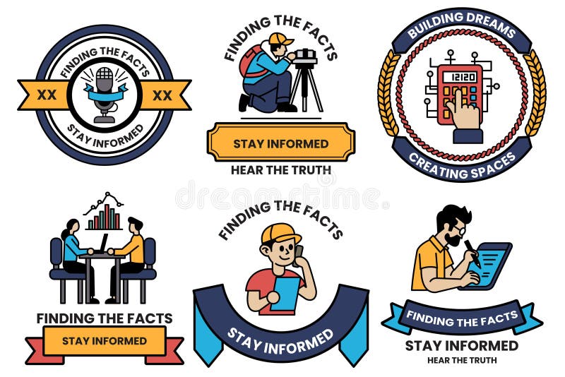Set of Illustrations in the Concept of a Journalist in a Line Drawing ...