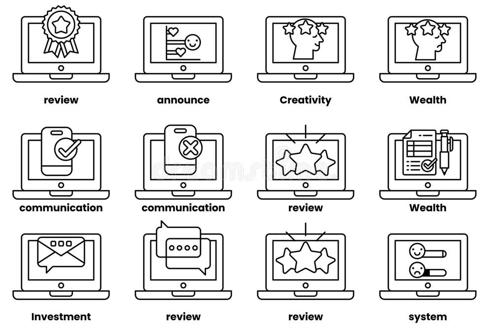 Set of Illustrations in the Concept of Laptops and Things in Line Art ...