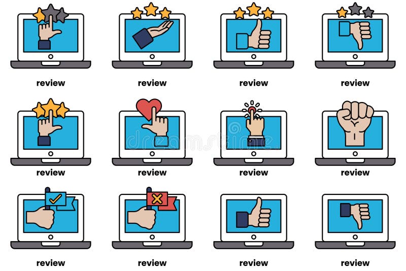 Set of Illustrations in the Concept of Laptops and Things in Line Art ...