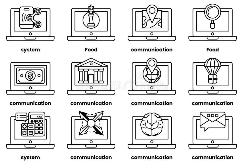 Set of Illustrations in the Concept of Laptops and Things in Line Art ...
