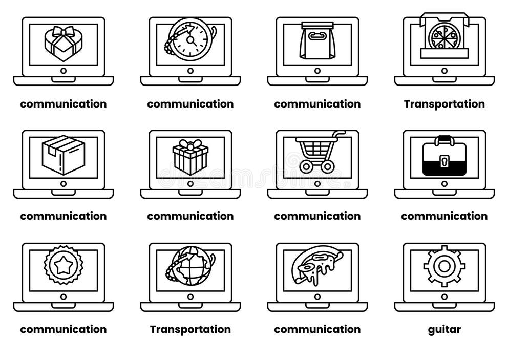 Set of Illustrations in the Concept of Laptops and Things in Line Art ...