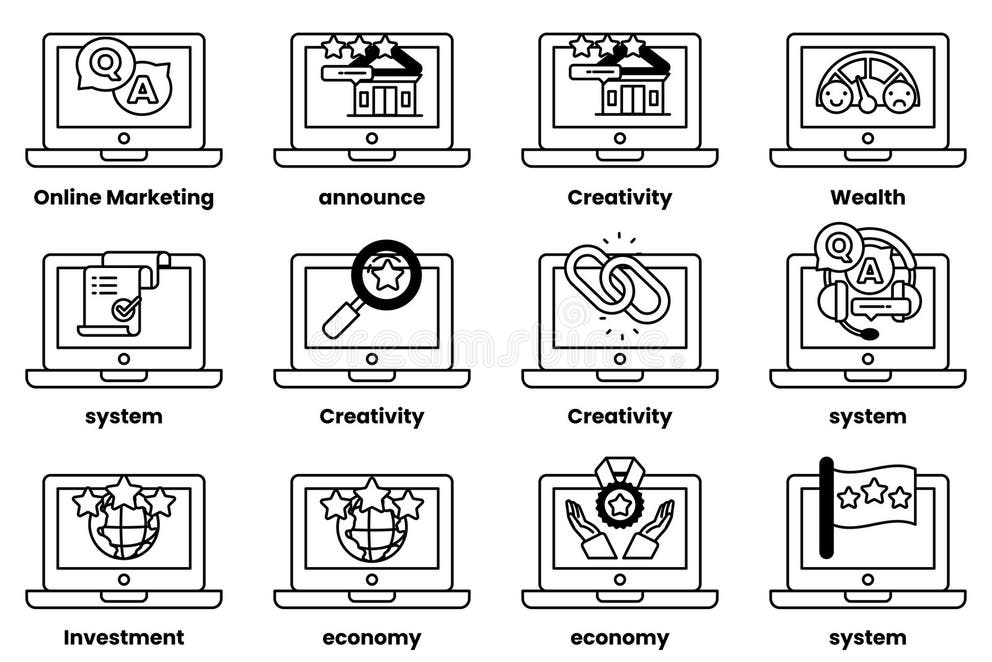 Set of Illustrations in the Concept of Laptops and Things in Line Art ...