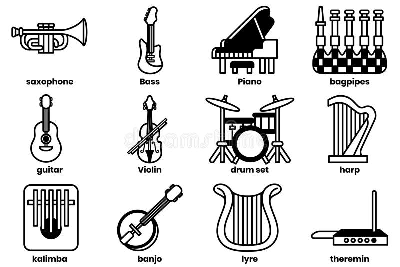 Set of Illustrations in the Concept of Musical Instruments in Line ...