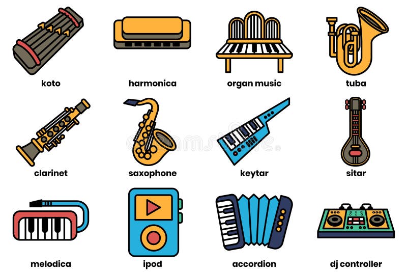 Set of Illustrations in the Concept of Musical Instruments in Line ...