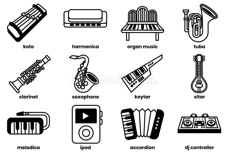 Set of Illustrations in the Concept of Musical Instruments in Line ...