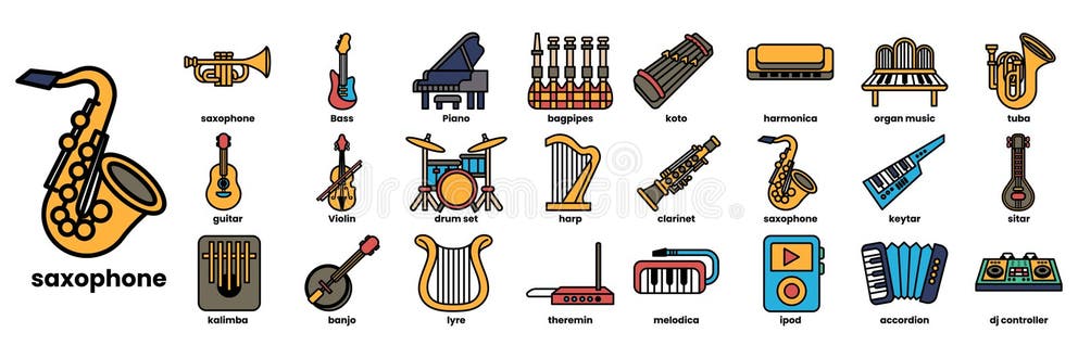 Set of Illustrations in the Concept of Musical Instruments in Line ...