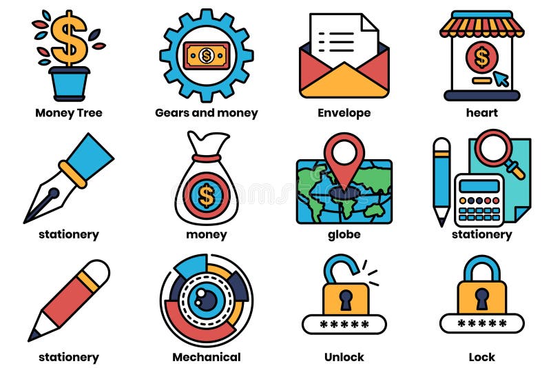 Set of Illustrations in the Concept of Office Items and Business ...